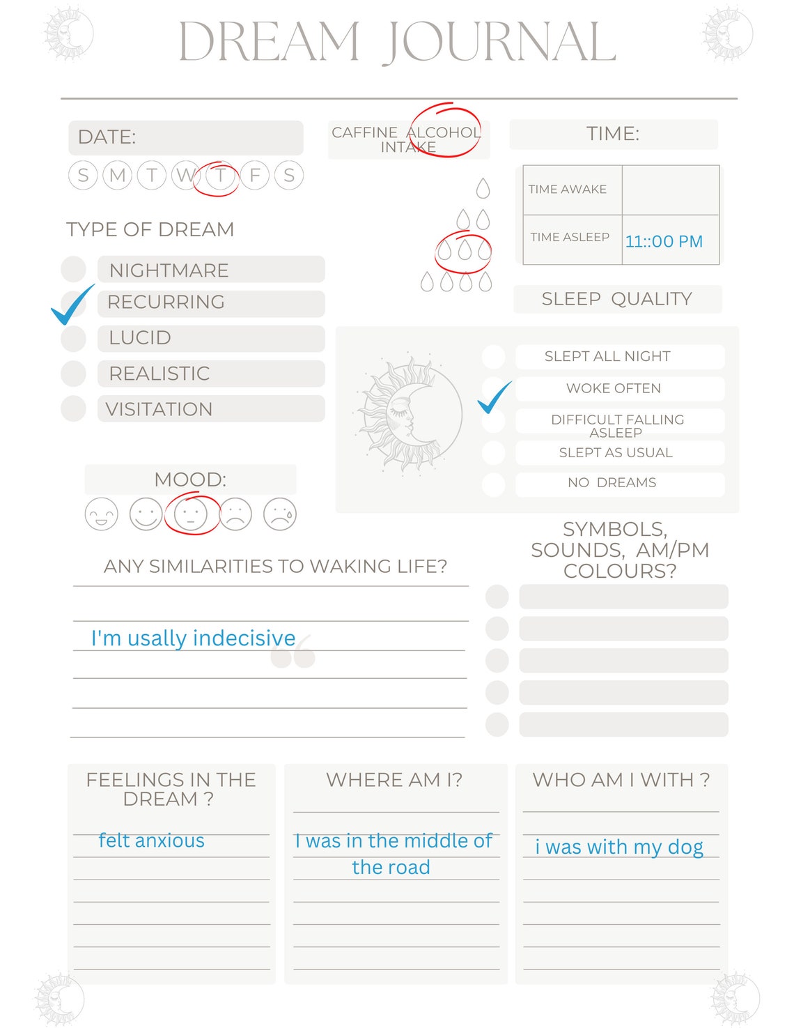 Dream Analysis Printable, Dream Tracker Printable, Dream Journal, Dream ...