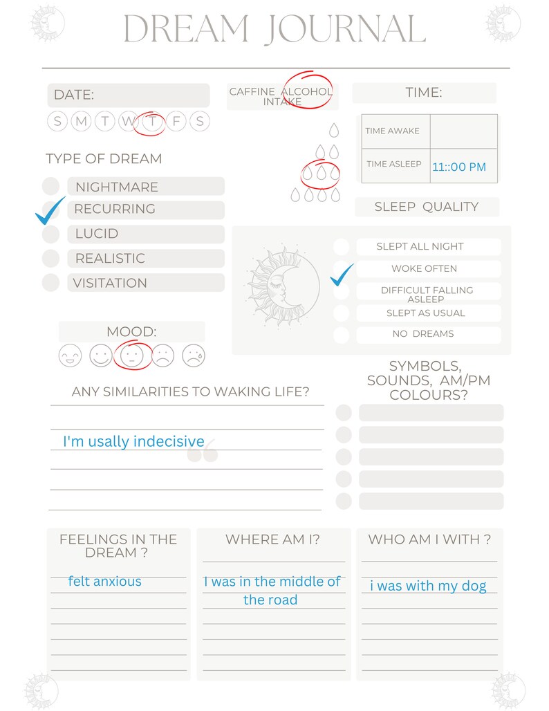 Dream Analysis Printable, Dream Tracker Printable, Dream Journal, Dream ...