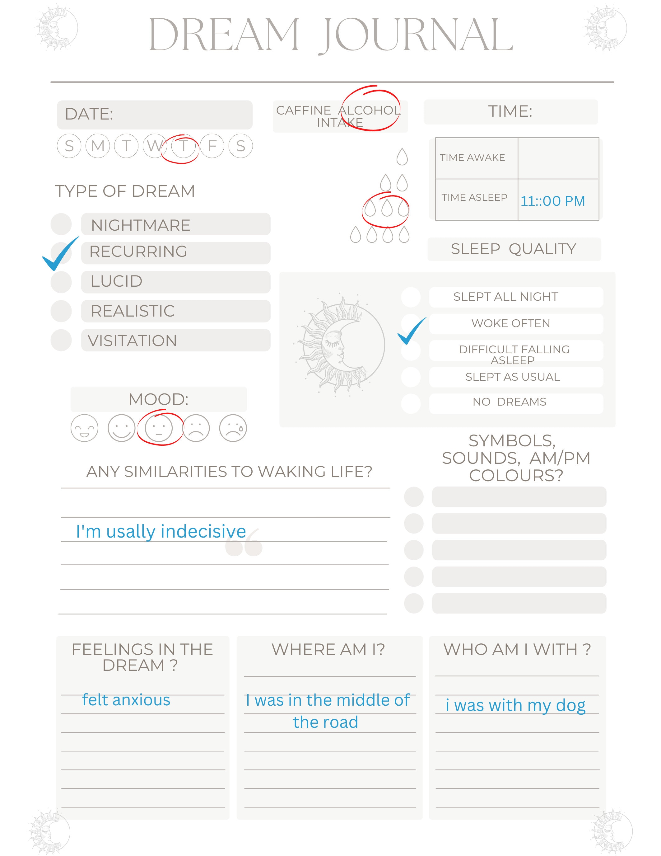 Dream Analysis Printable, Dream Tracker Printable, Dream Journal, Dream ...