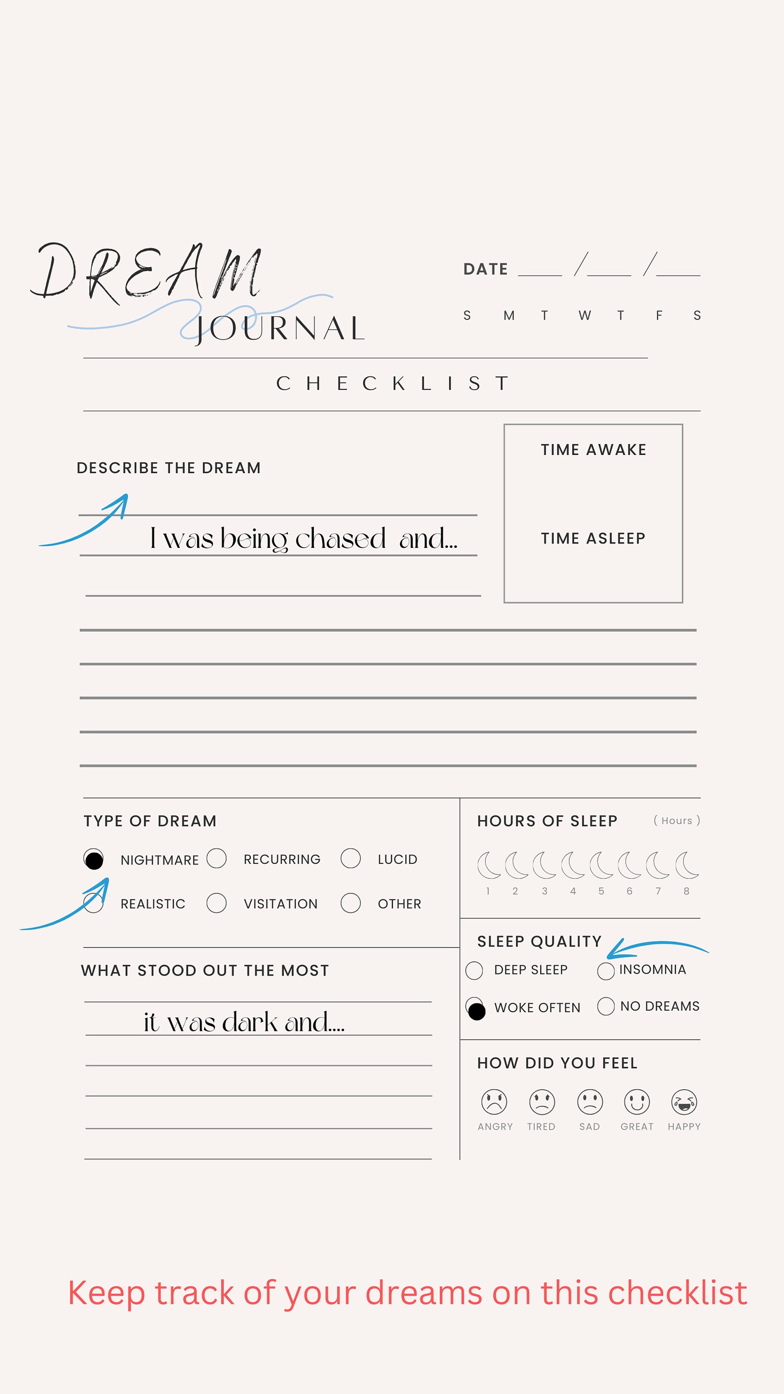 Dream Analysis Printable, Dream Tracker Printable, Dream Journal, Dream ...