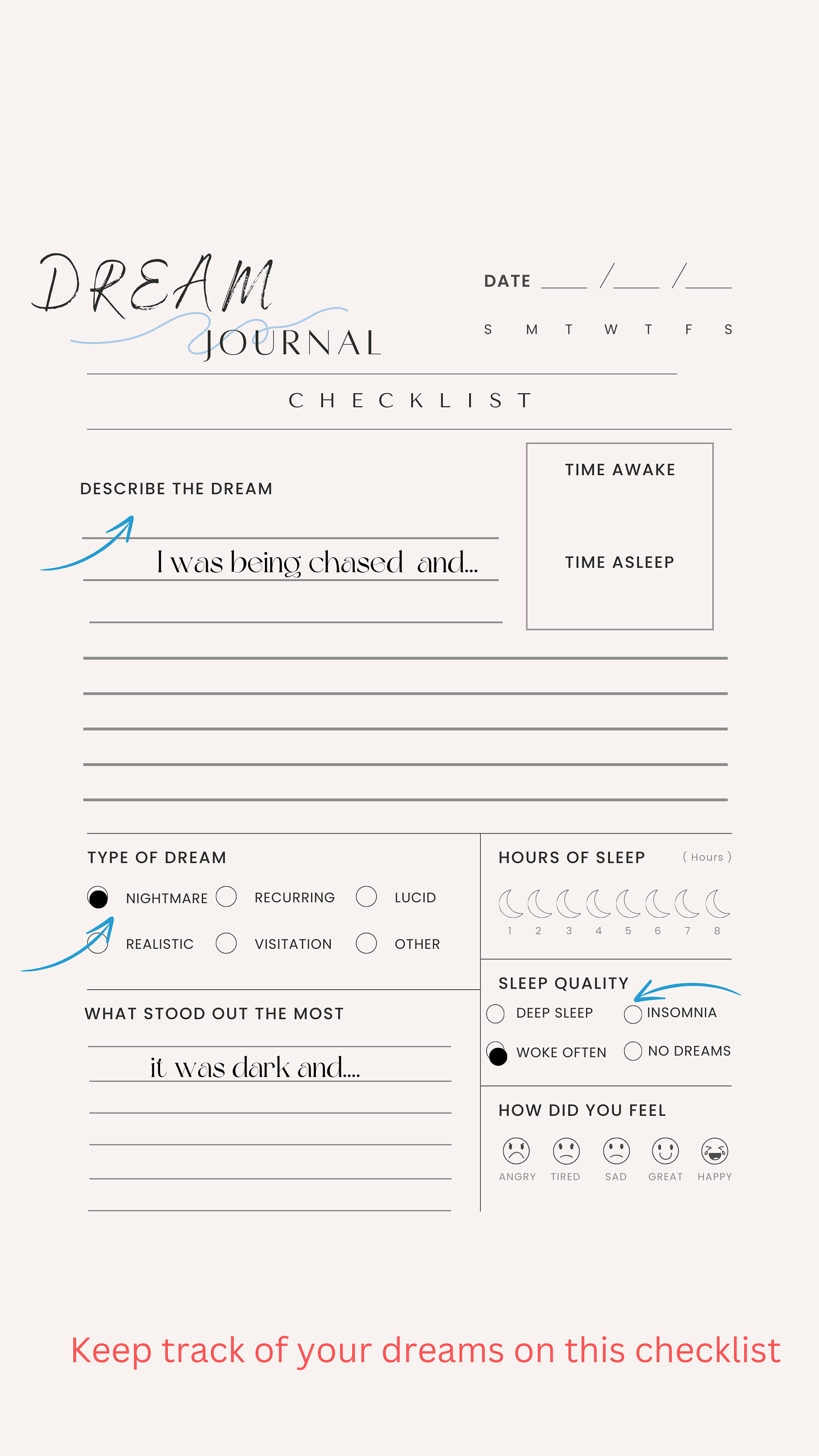 Dream Analysis Printable, Dream Tracker Printable, Dream Journal, Dream ...