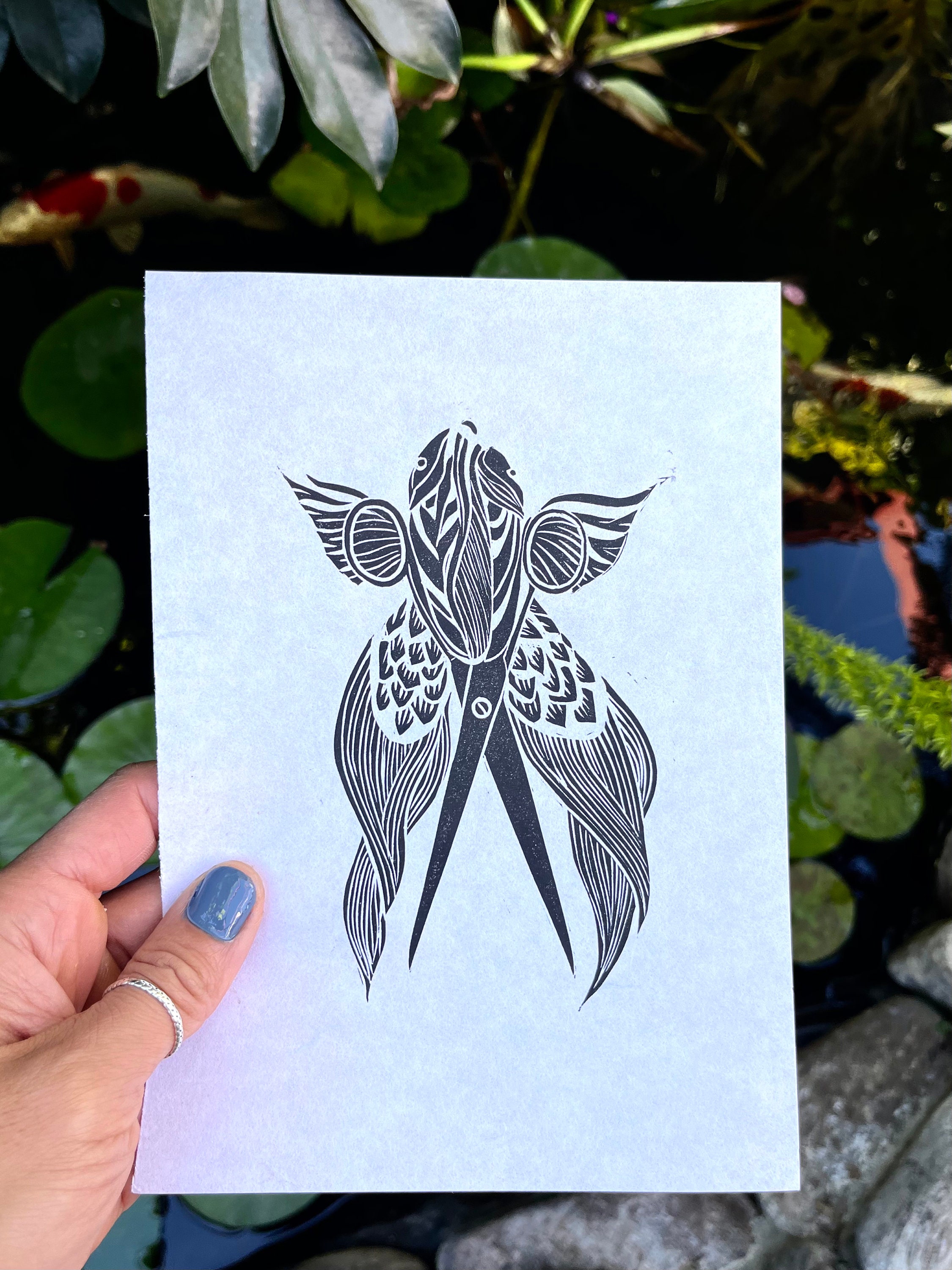 Fish Memory Original Handmade Linocut Unique Print Japanese Washi Paper ...