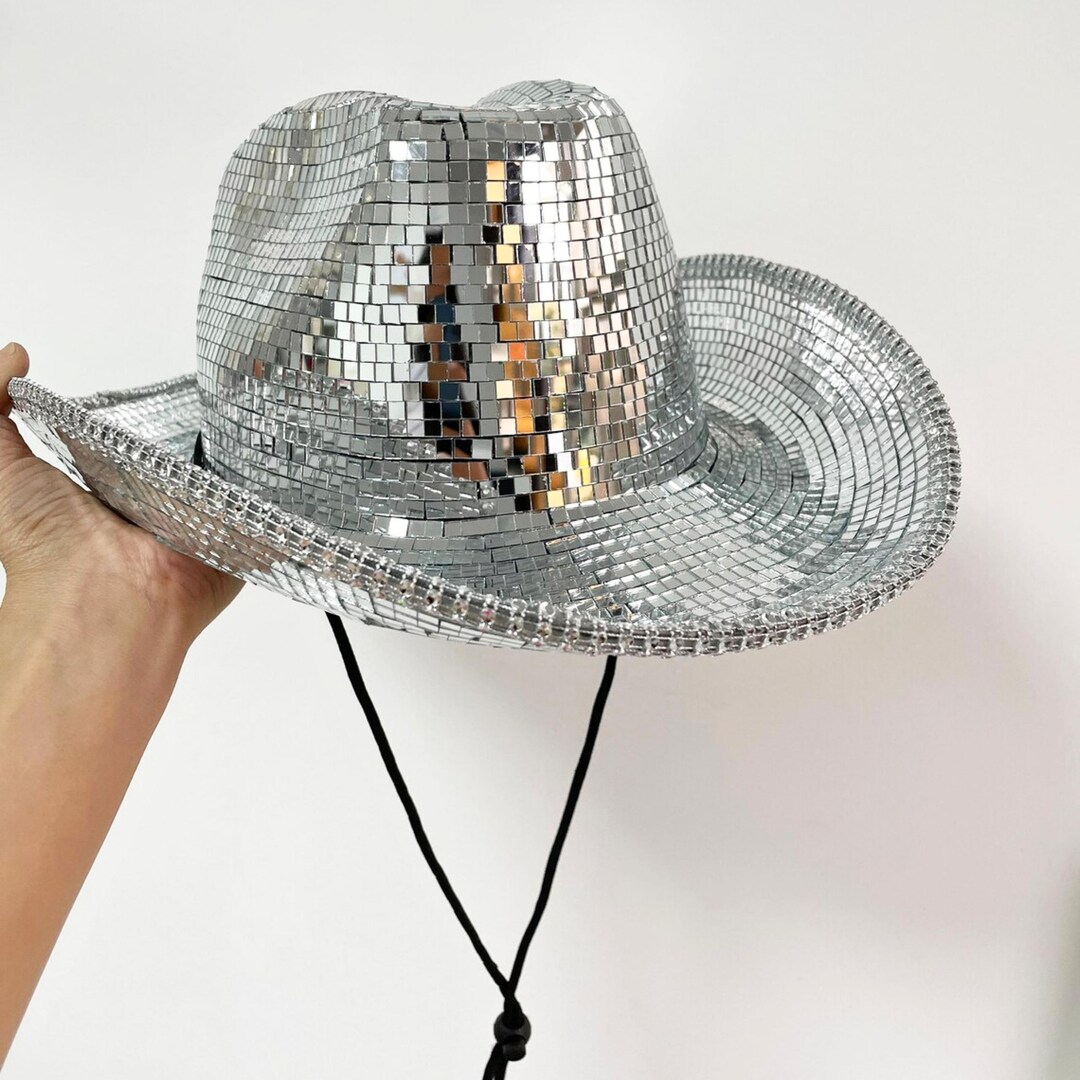 Silver Disco Ball Cowboy Hat, Mirror Ball Hat, Bachelorette Hat Sparkly ...
