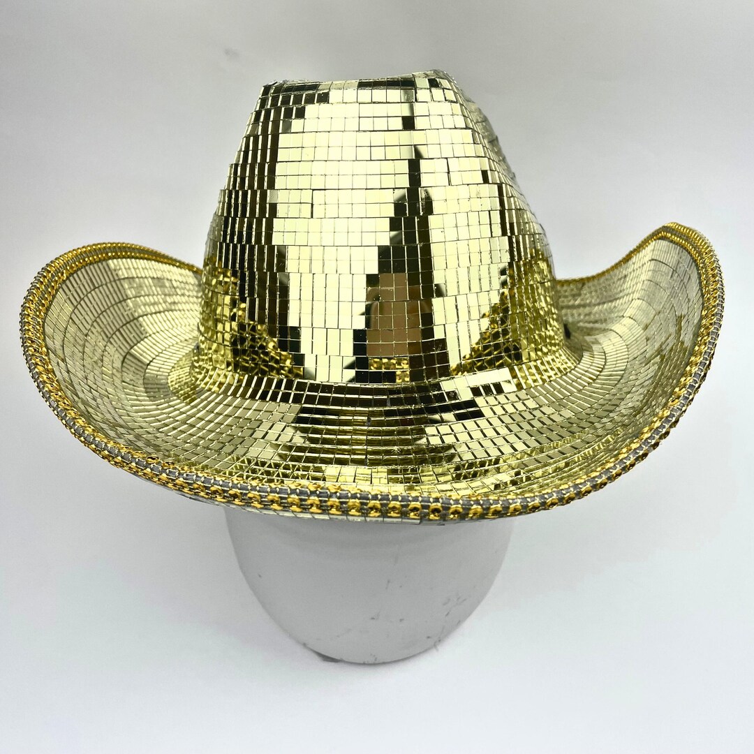 Gold Disco Tile Cowboy Hat, Mirror Ball Hat, Bachelorette Hat Sparkly ...