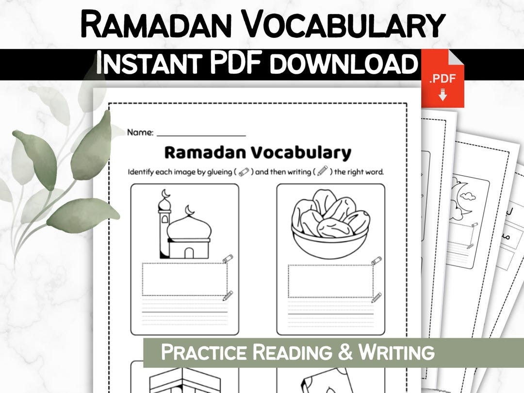 Ramadan Related Vocabulary Worksheets for Kids, Islamic PDF Activity ...
