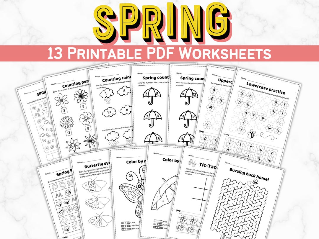 Spring Break PDF Activity Worksheets, Printable Prek Kindergarten Spring Bundle, Counting and ...