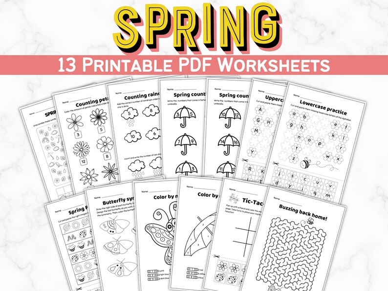 Spring Break PDF Activity Worksheets, Printable Prek Kindergarten ...