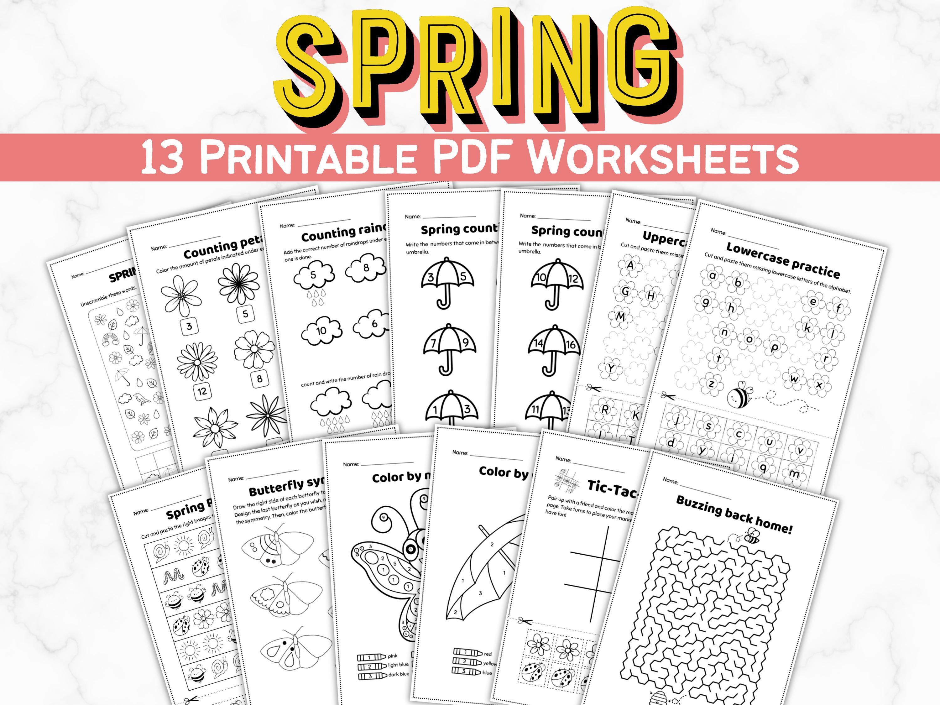 Spring Break PDF Activity Worksheets, Printable Prek Kindergarten ...