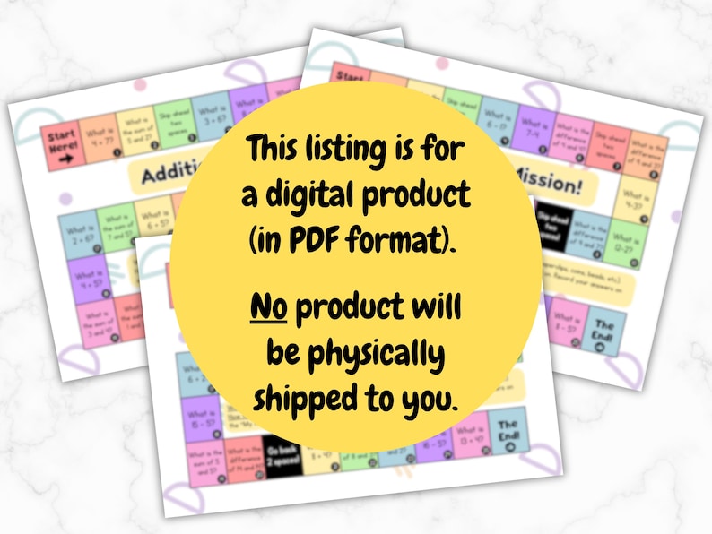 Grade 1 and 2 Math Addition and Subtraction Printable PDF Board Game ...