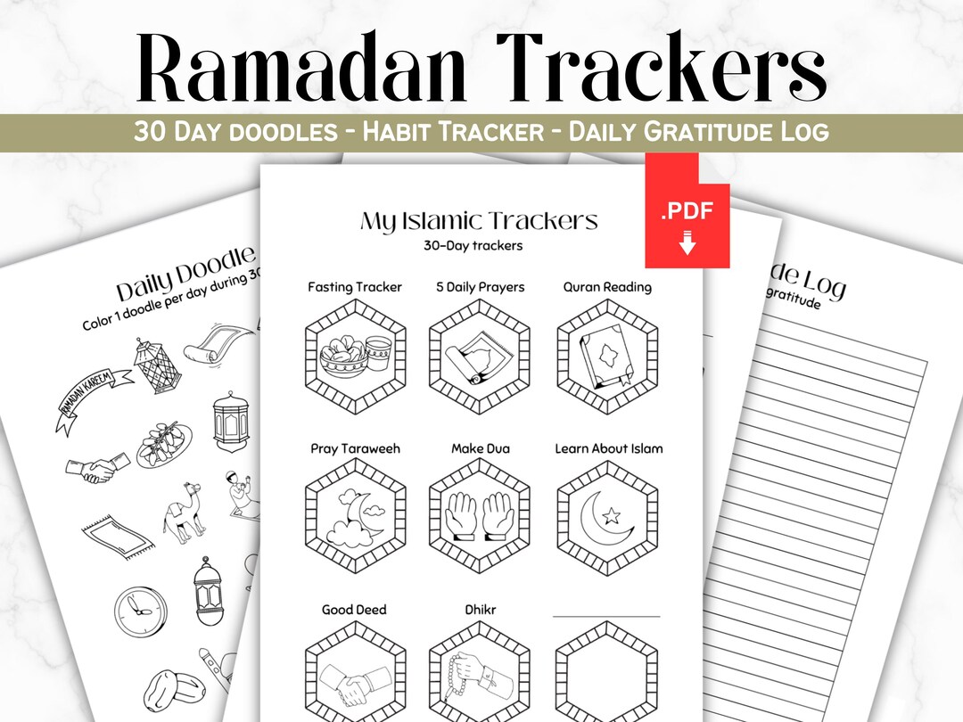 Printable Ramadan 30 Days Habit Trackers, Islamic Gratitude Log, 30 ...