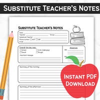 Substitute Teacher Note Template Editable, While You Were Away ...