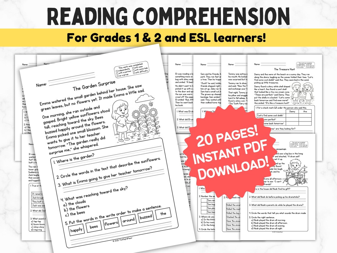 Reading Comprehension Worksheets | ESL Grade 1-2, Short Stories (PDF ...
