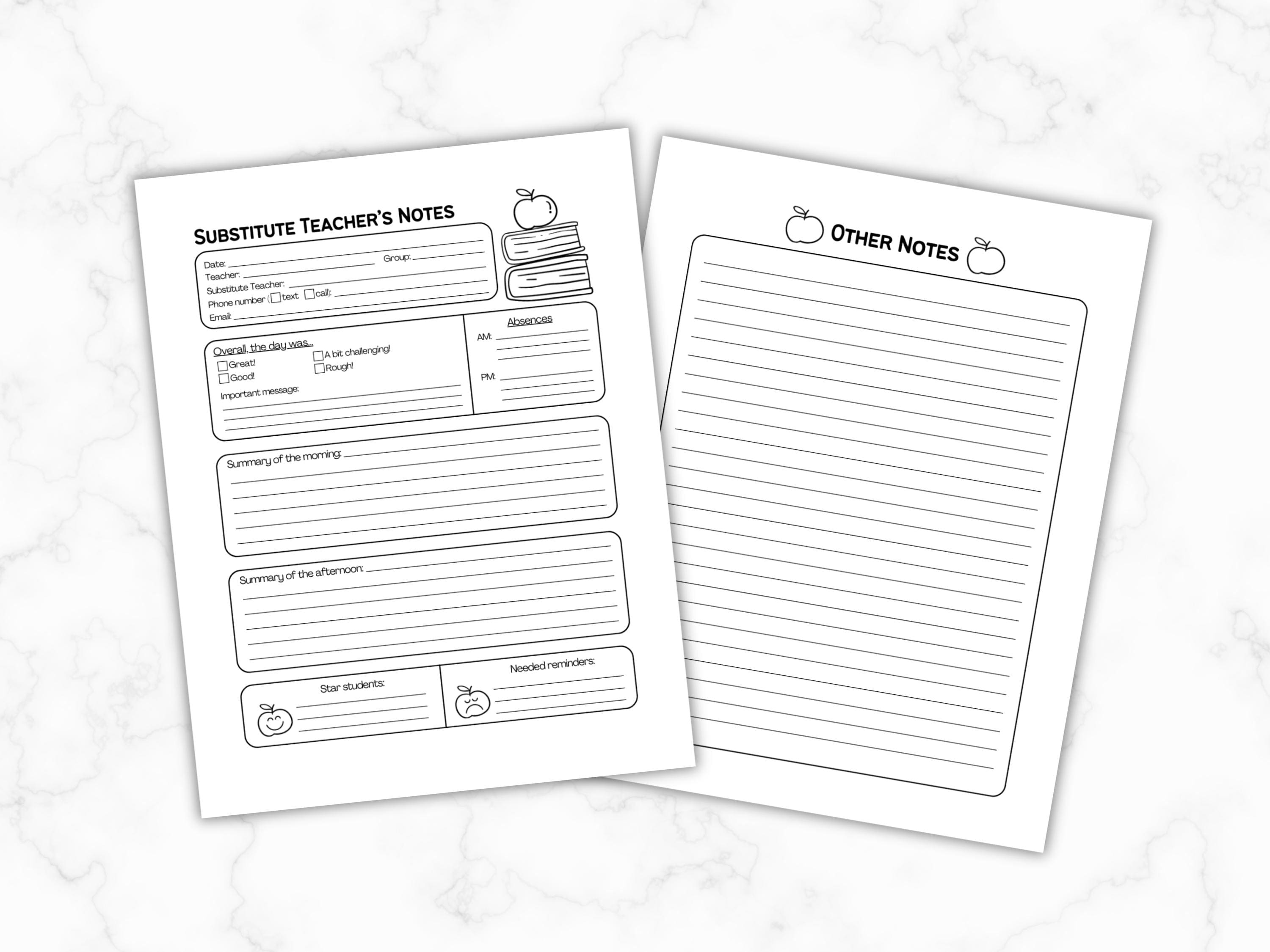 Substitute Teacher Notes, Replacement Teacher Feedback Form, Printable ...