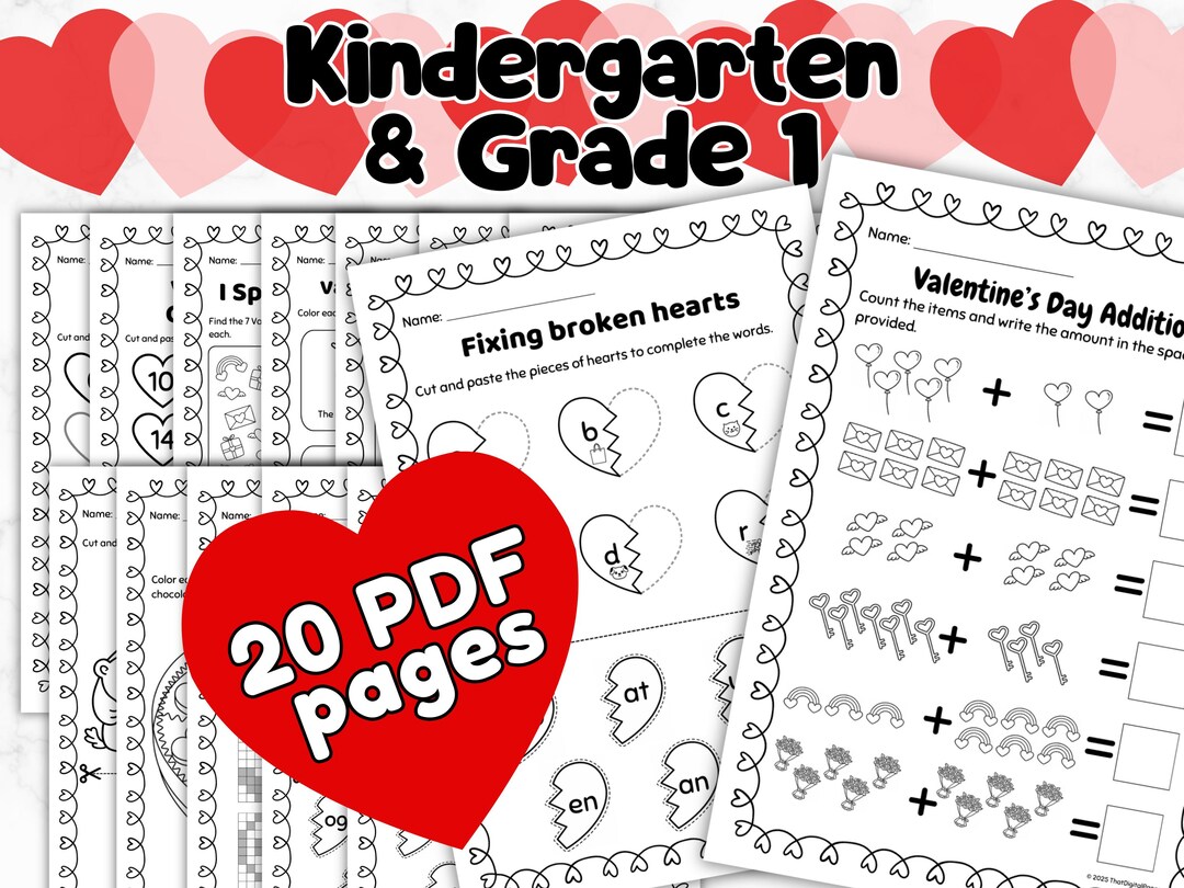 Valentine's Day Pre-k Kindergarten & Grade 1 PDF Activity Pack, Numbers ...