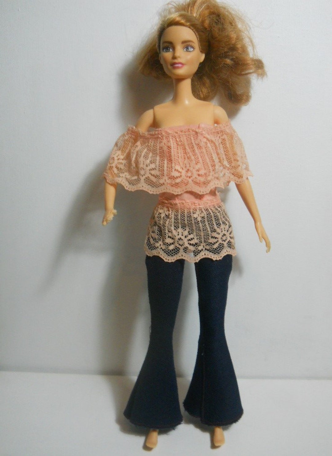 Fashion Doll Tall Clothes Peach Lace Off-shoulder Ruffled - Etsy