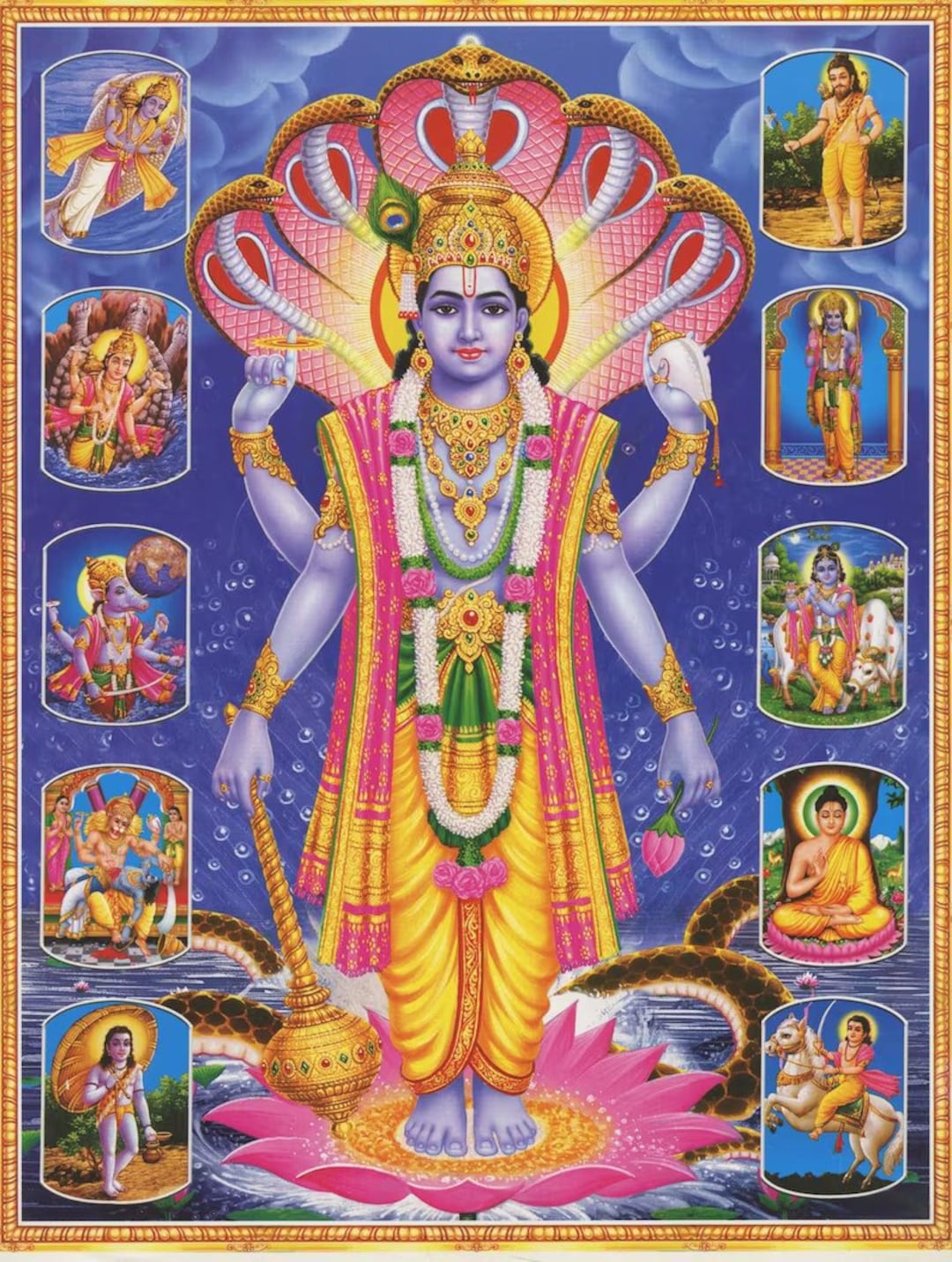 Vishnu Narayan With All Avatars Indian Devotional Photo - Etsy