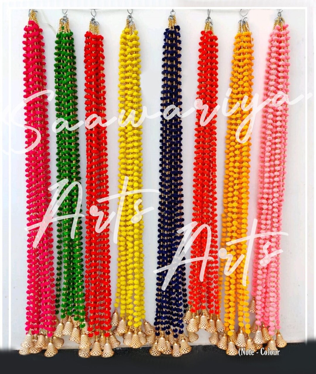 5 Feet / Indian Pom Pom Bells With Color Options for Home Decor, Mandir ...