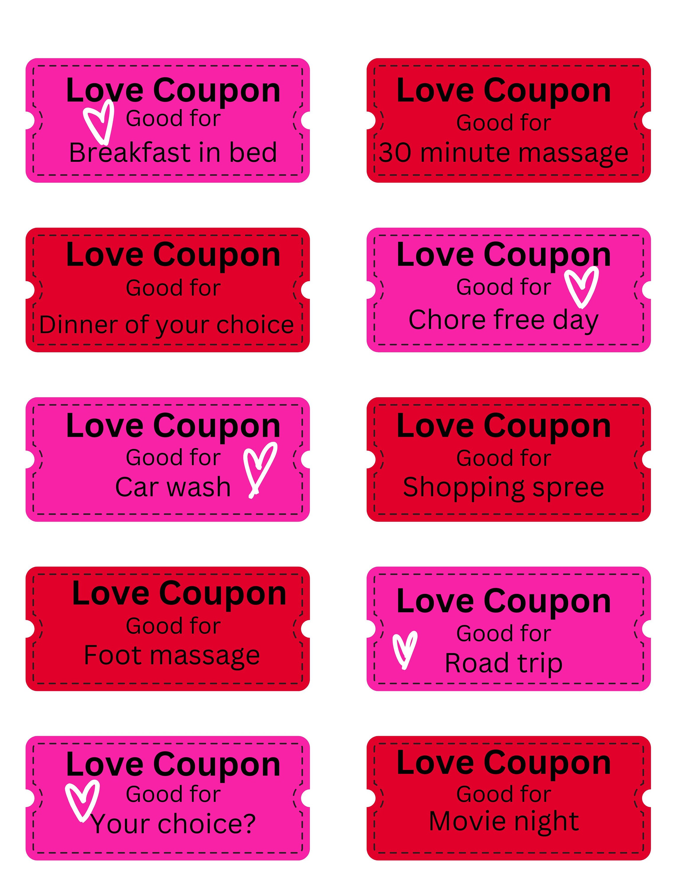 Valentine Coupons, Love Coupons, Printable, Instant Download and Print ...