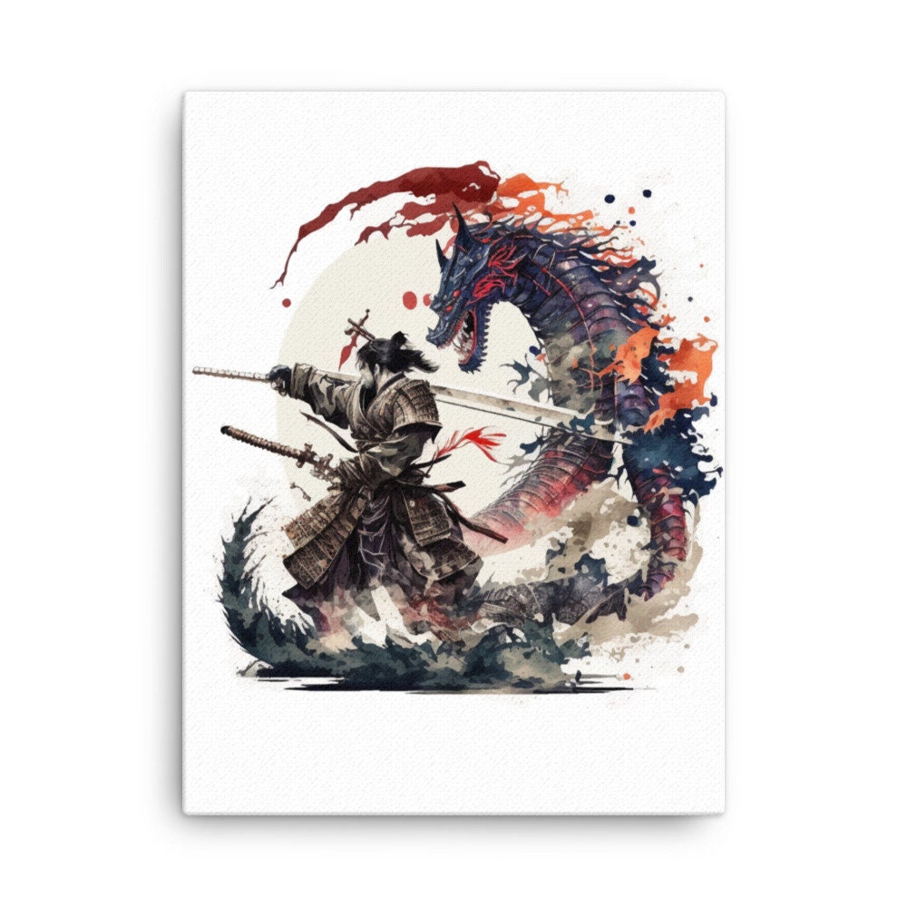 Samurai Fighting Dragon PNG 300ppi, Clipart, SVG, Digital Files, Cut ...