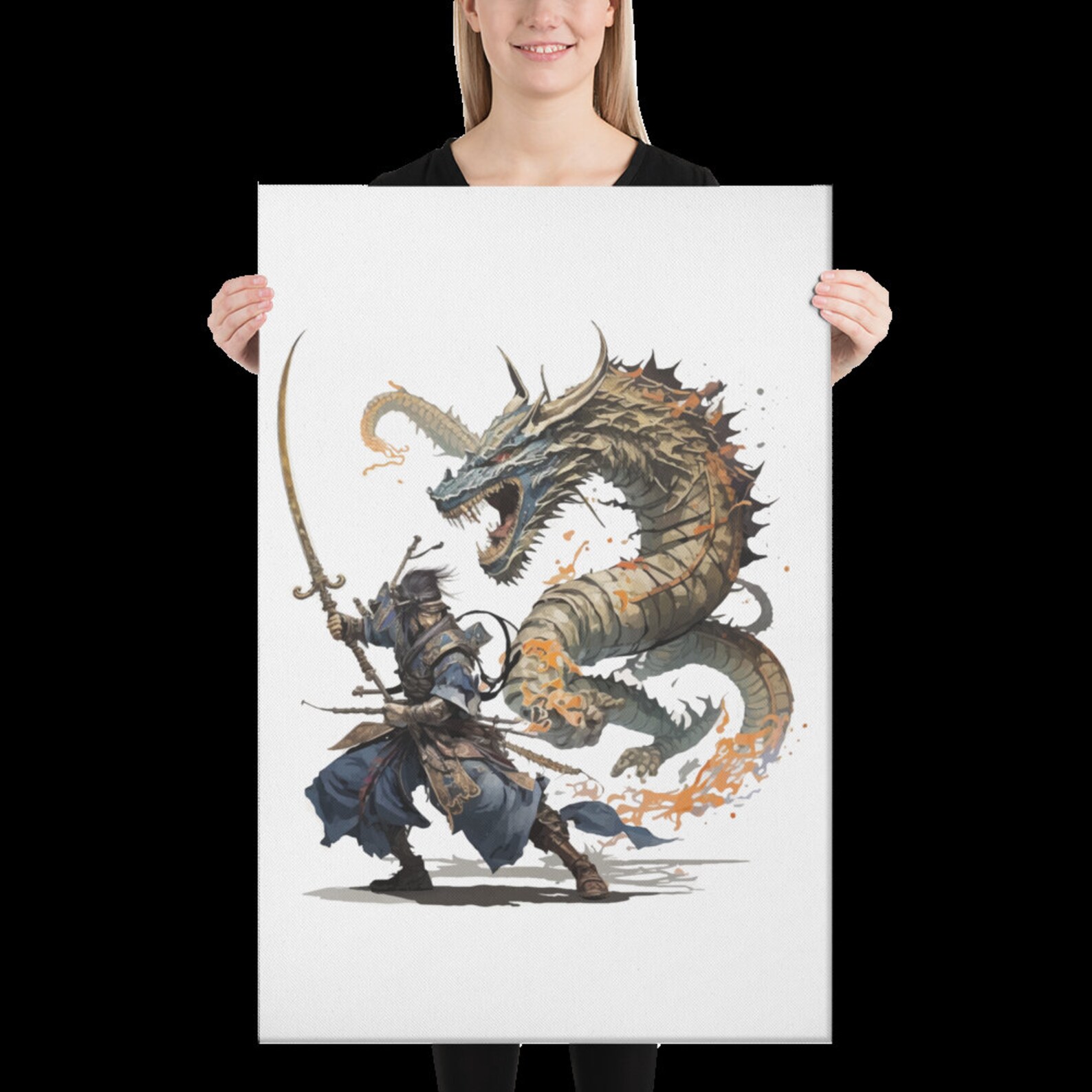 Brave Samurai Fighting Dragon PNG 300ppi, Clipart, SVG, Digital Files ...