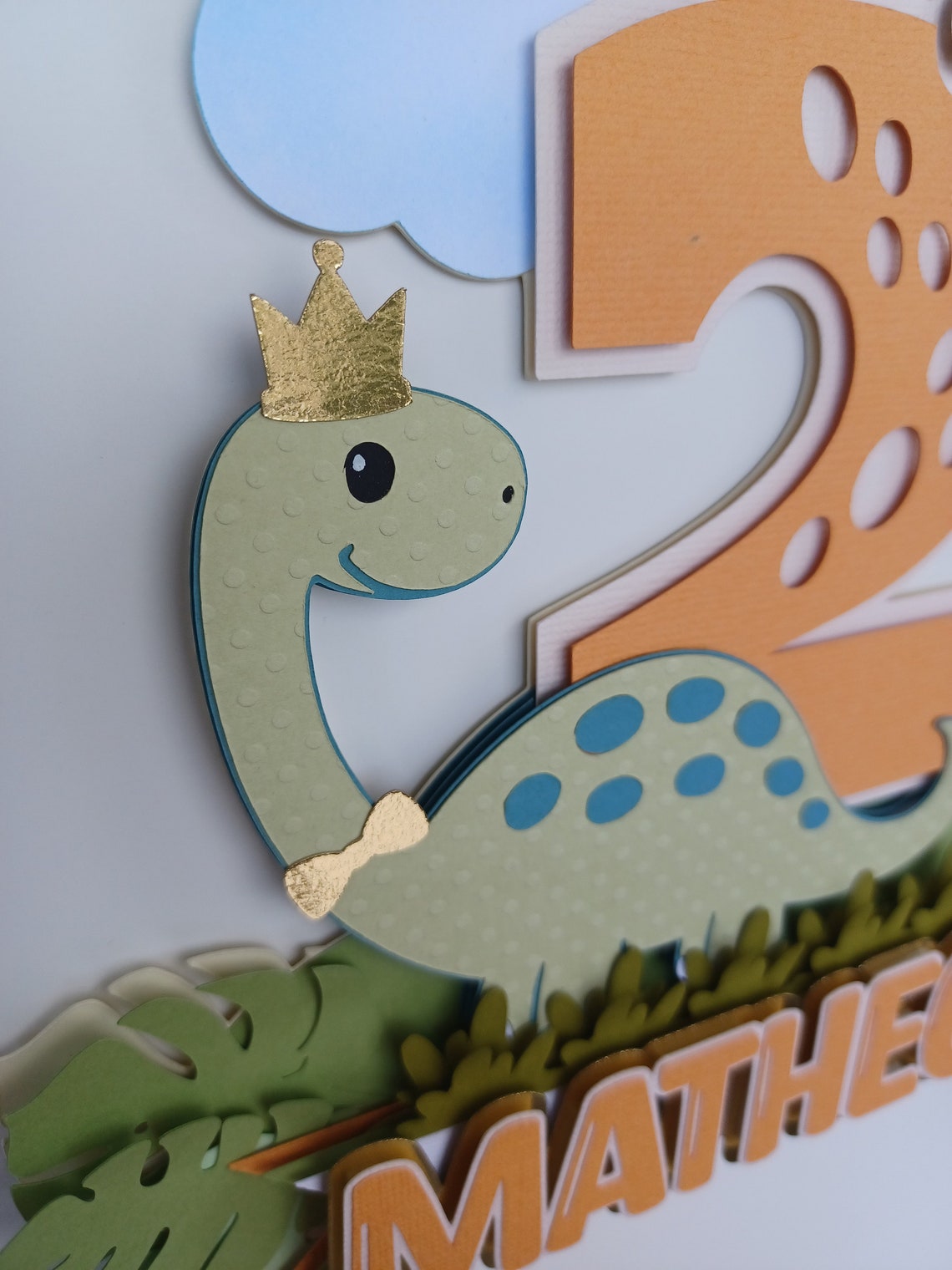 Dinosaur Number Cake Topper: Green & Orange Dino Birthday Decor - Etsy