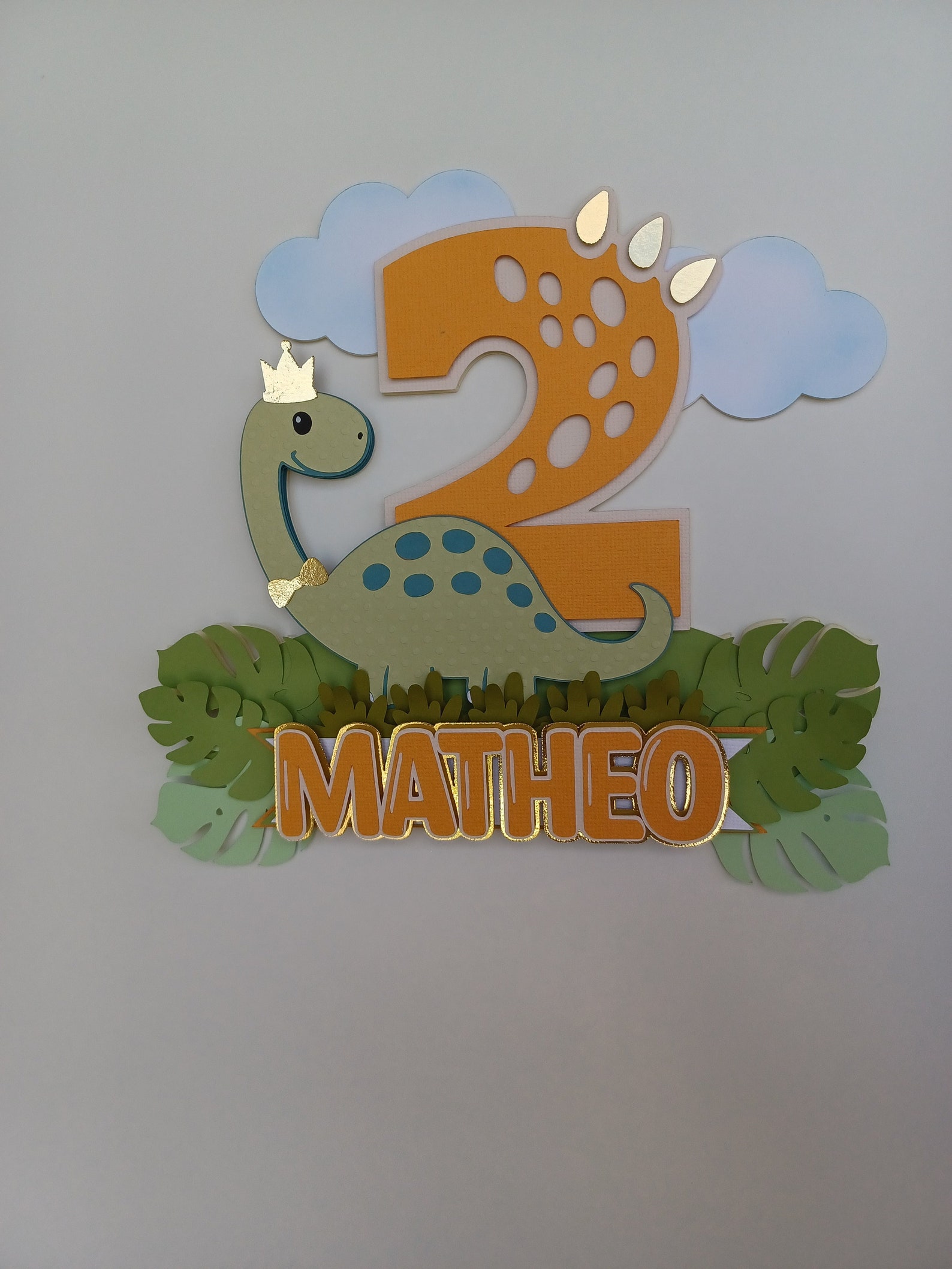 Dinosaur Number Cake Topper: Green & Orange Dino Birthday Decor - Etsy