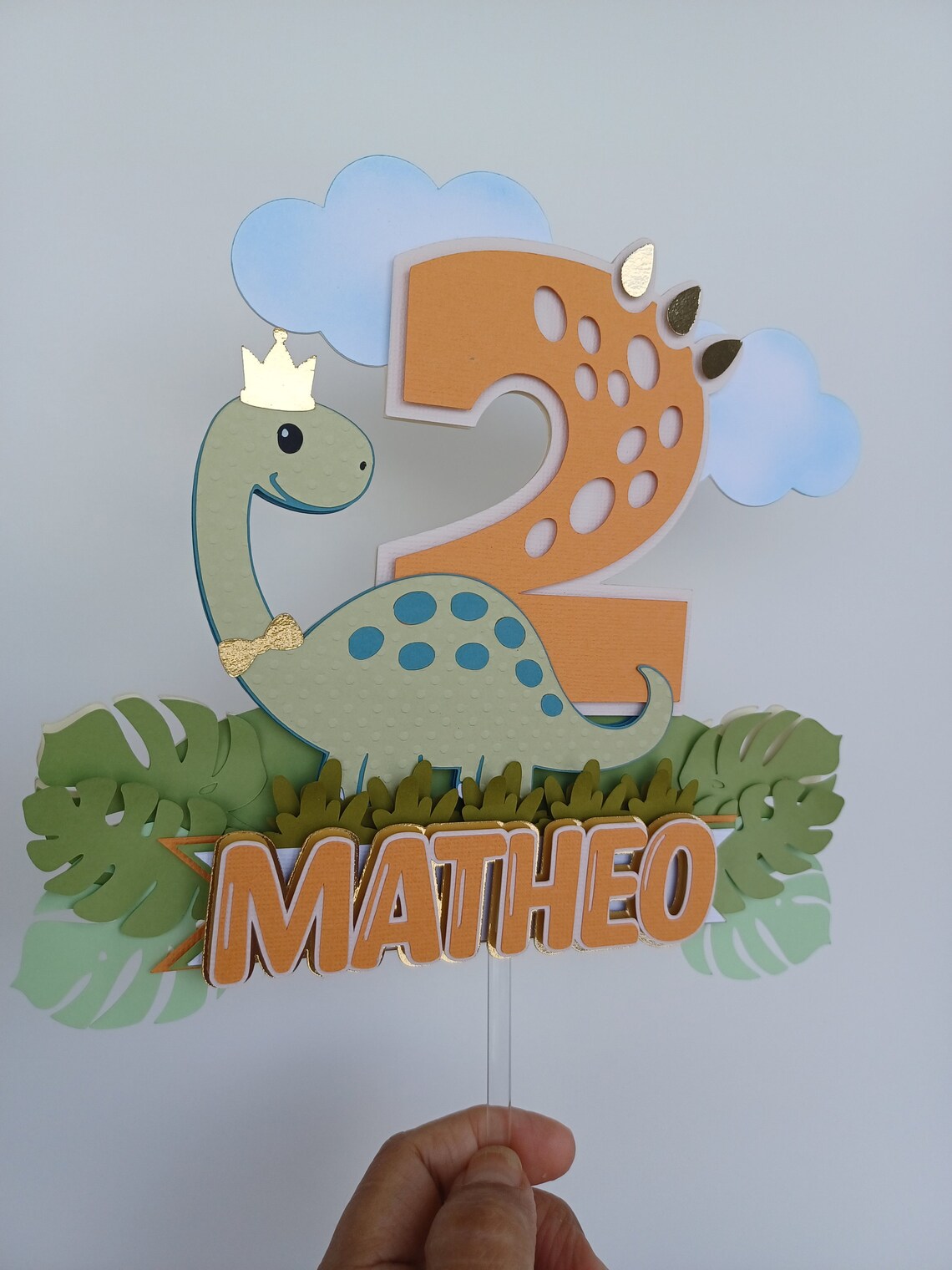 Dinosaur Number Cake Topper: Green & Orange Dino Birthday Decor - Etsy