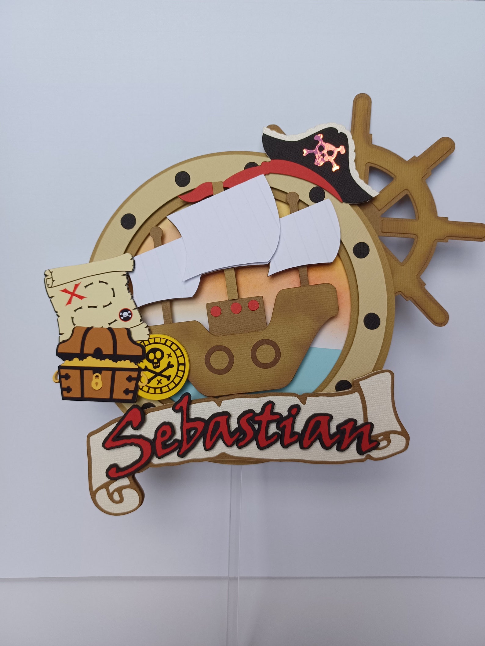 Pirate Ship Birthday Cake Topper/brown Pirate Ship/treasure Chest ...