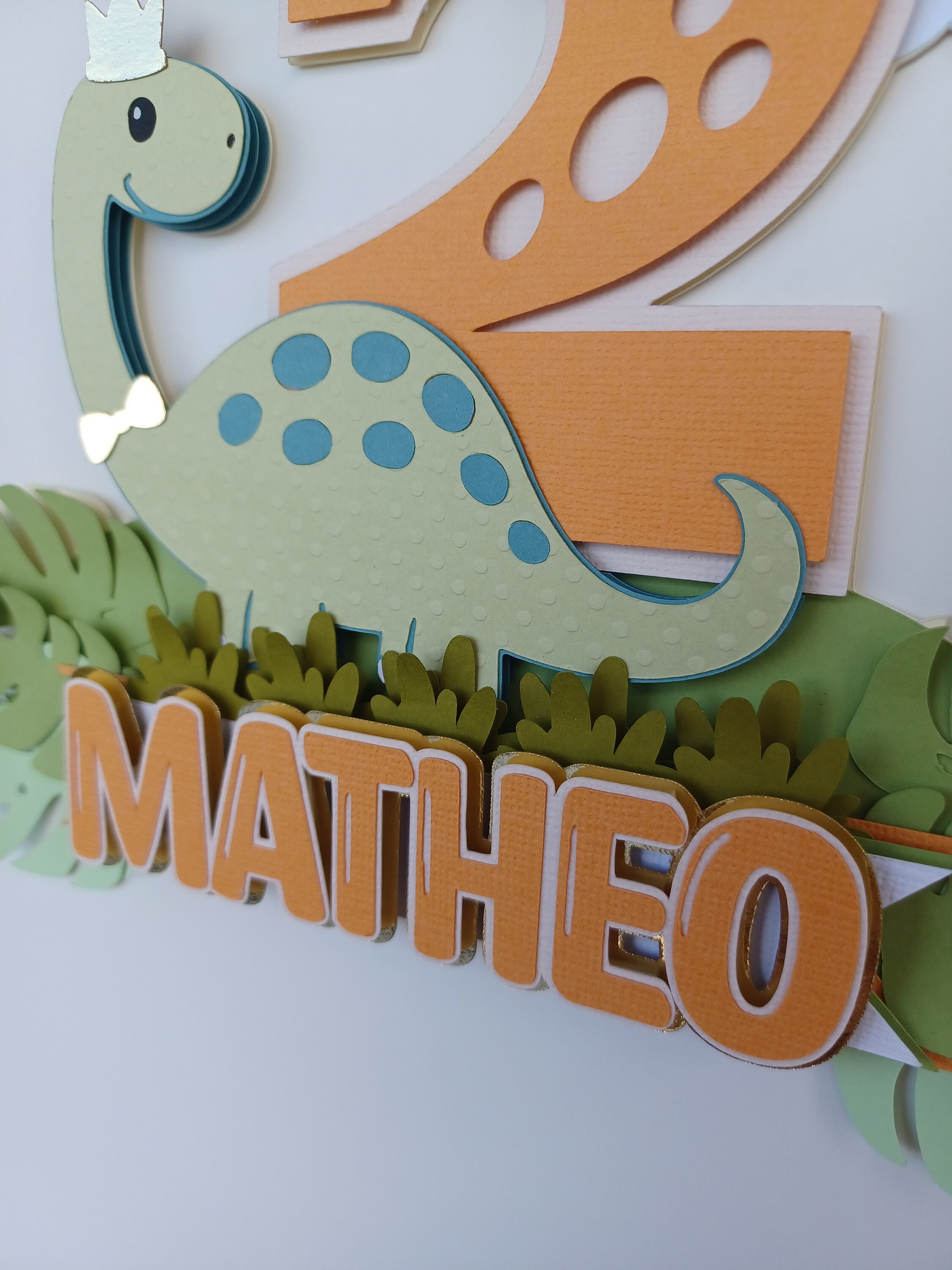 Dinosaur Number Cake Topper: Green & Orange Dino Birthday Decor - Etsy