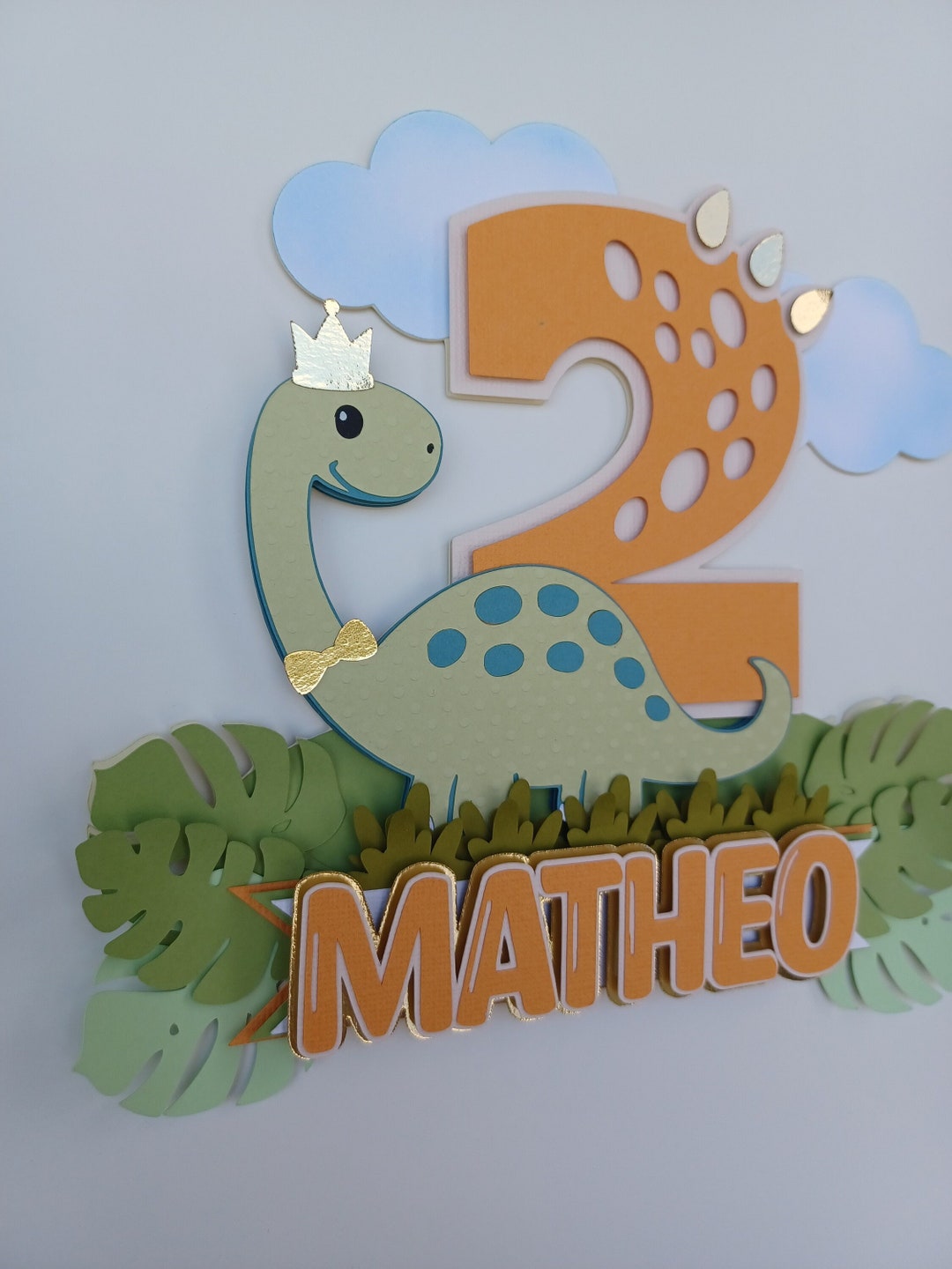 Dinosaur Number Cake Topper: Green & Orange Dino Birthday Decor - Etsy