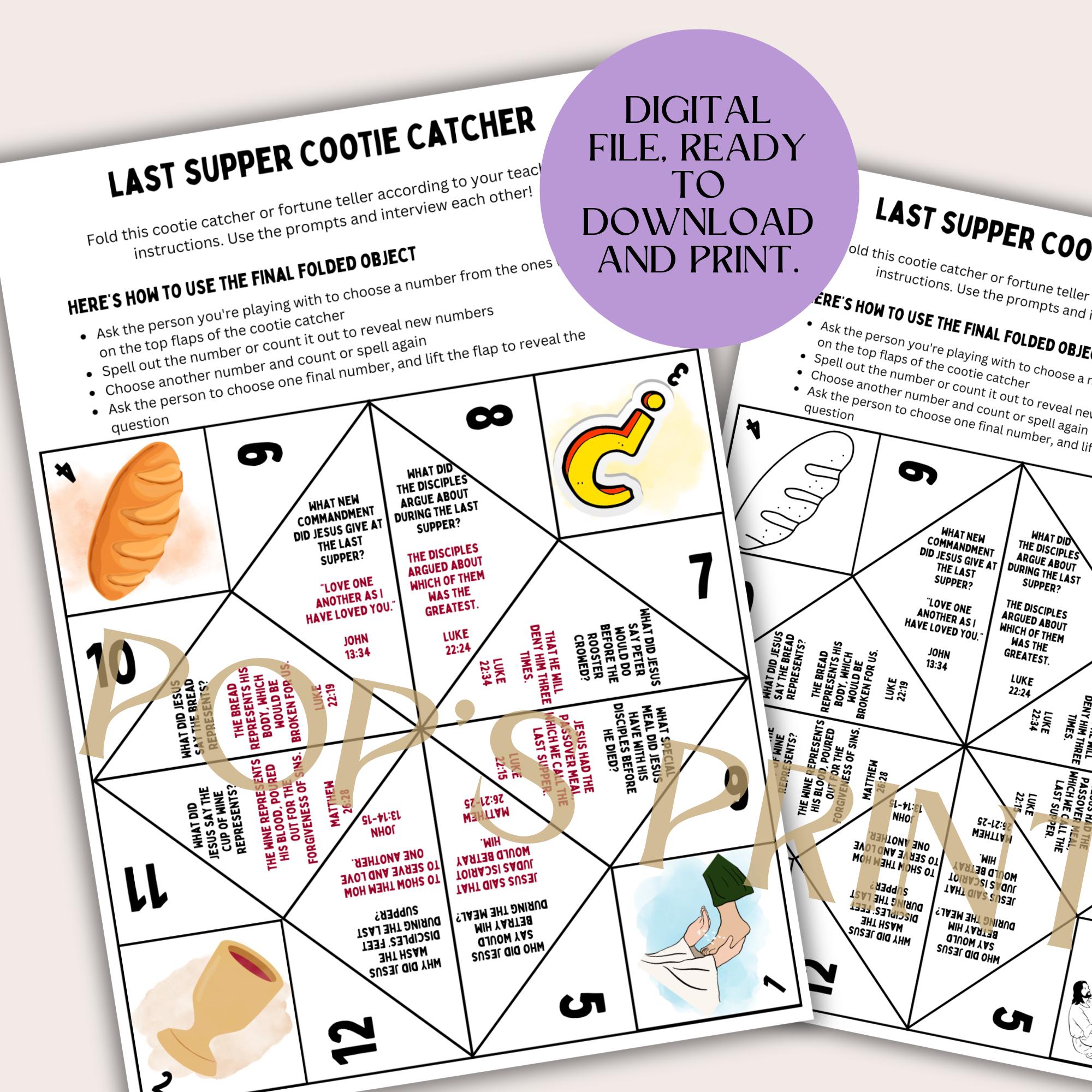 Last Supper Story for Kids| Cootie Catcher| Printable Sunday School ...