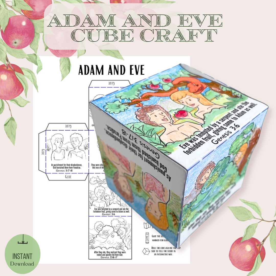 Printable Adam and Eve Cube Craft, Printable Bible Activity, Memory ...