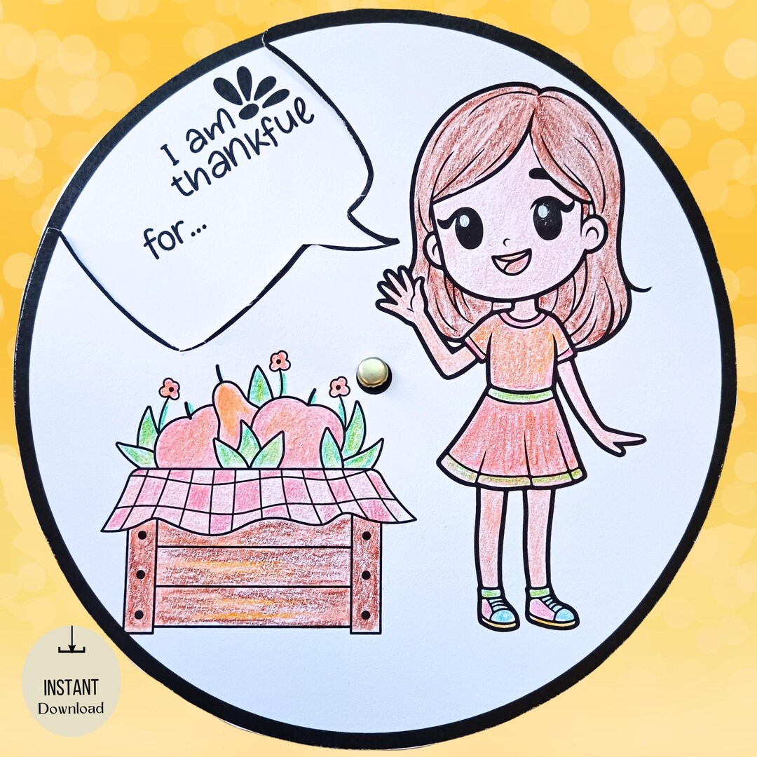 Printable I Am Thankful Coloring Spinner Wheel Craft, Thanksgiving ...