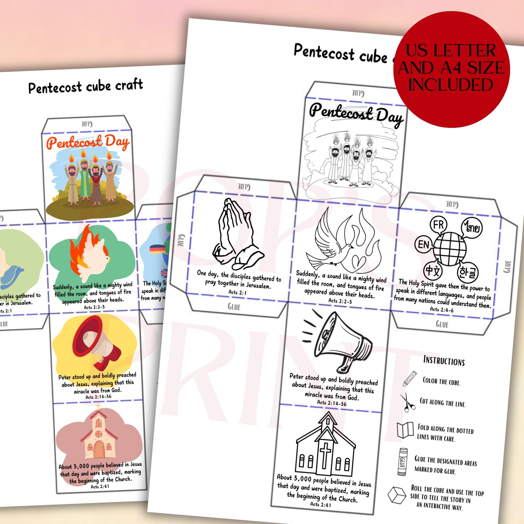 Pentecost Day Cube Craft for Kids| Printable Sunday School Story| Bible ...