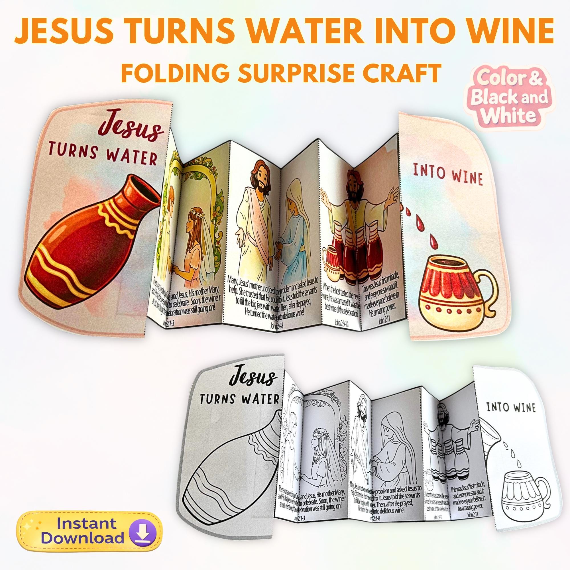 Jesus Turns Water Into Wine Craft | Folding Surprise Bible Craft for ...