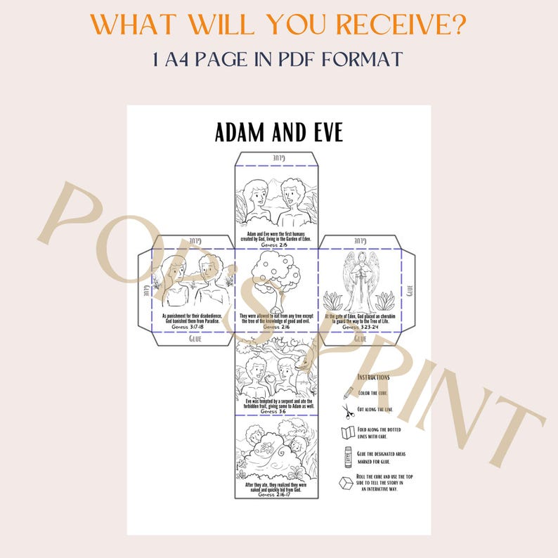 Printable Adam and Eve Cube Craft, Printable Bible Activity, Memory ...