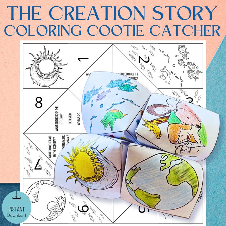 The Creation Printable Coloring Cootie Catcher, Sunday School Craft ...