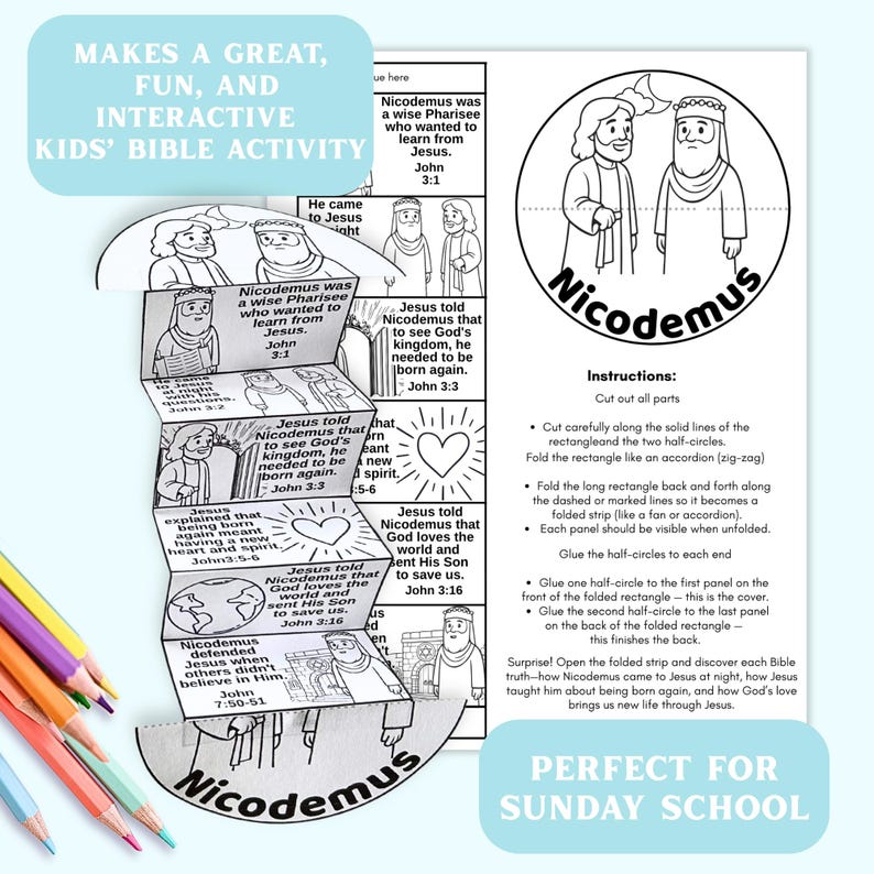 Nicodemus Meets Jesus Craft (PDF) | Folding Surprise Bible Coloring ...