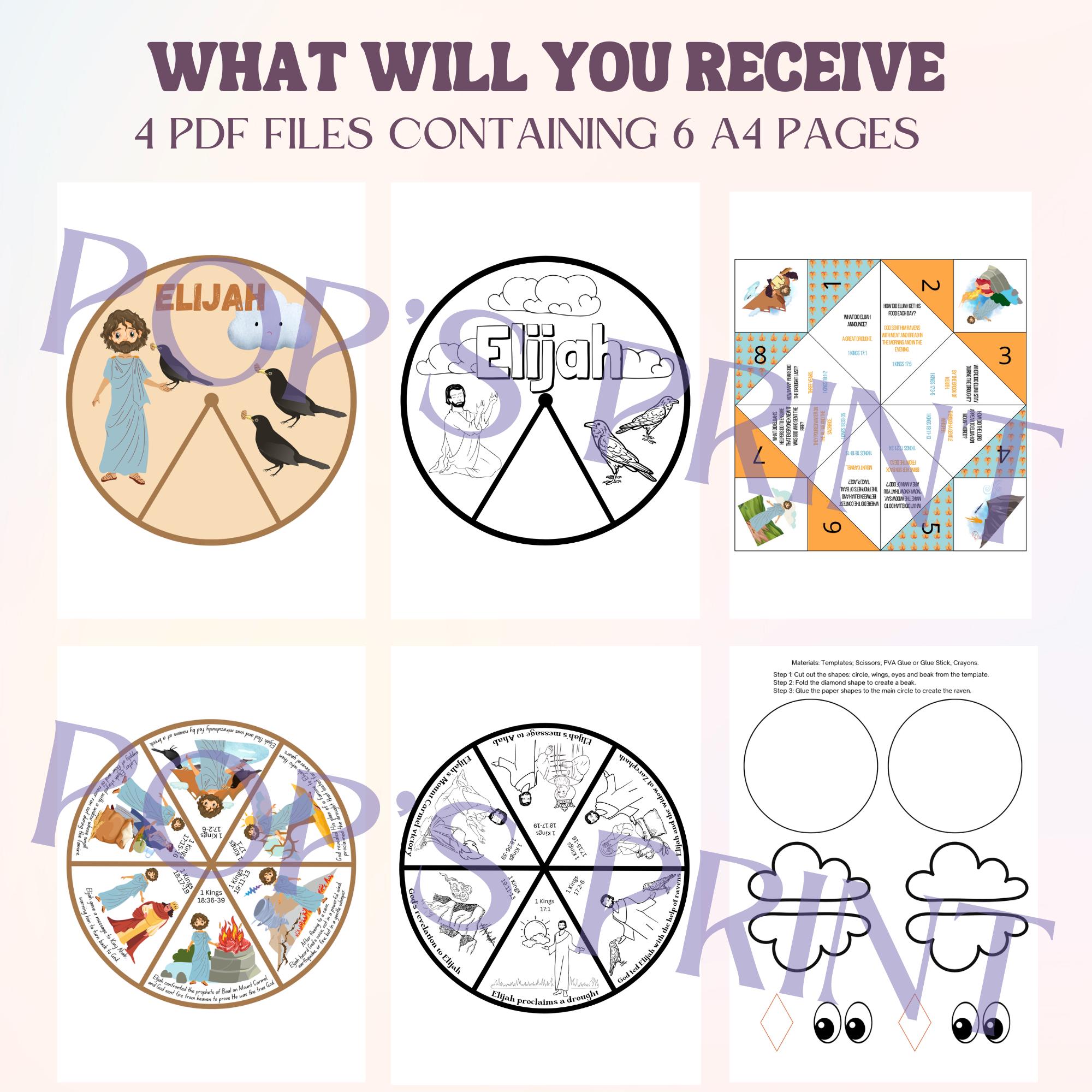 Printable Sunday School Crafts Prophet Elijah Coloring Activity Bundle ...