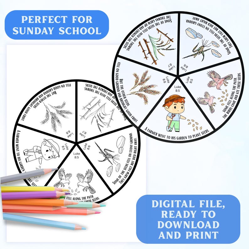 Printable Parable of the Sower Coloring Spinner Wheel | Bible Verse ...