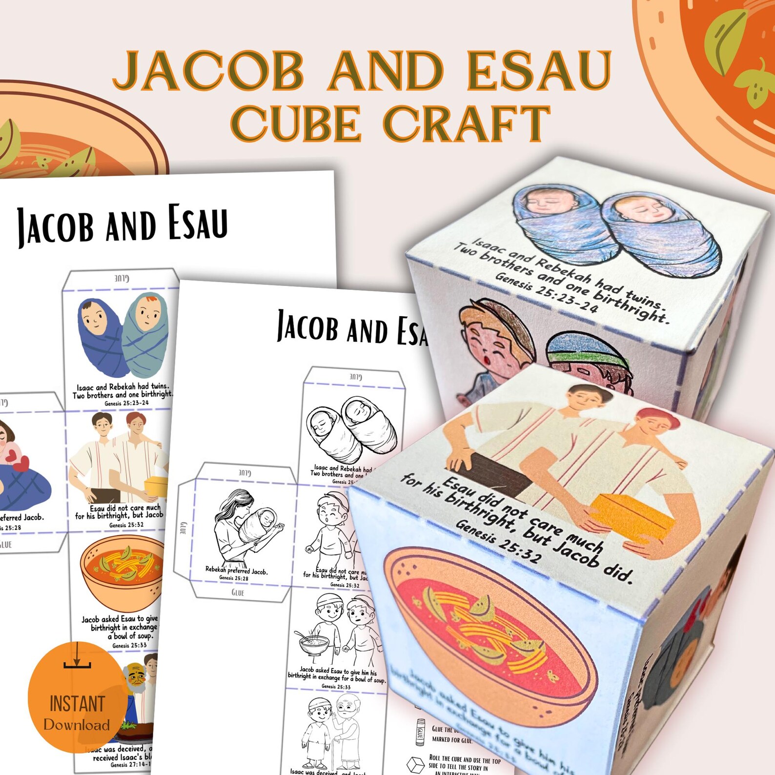 Printable Jacob and Esau Cube Sunday School Craft | Kids' Ministry ...