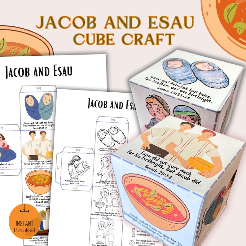 Printable Jacob and Esau Cube Sunday School Craft | Kids' Ministry ...