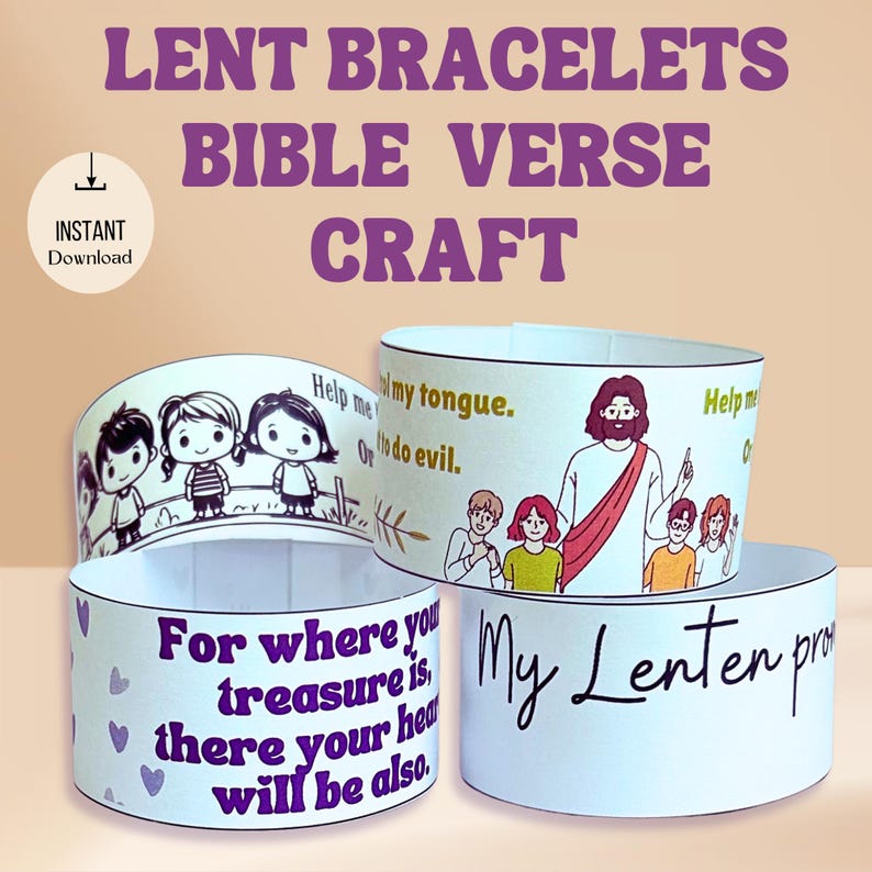 Lent Bible Verse Bracelet Printable Sunday School Craft, Kids Ministry ...
