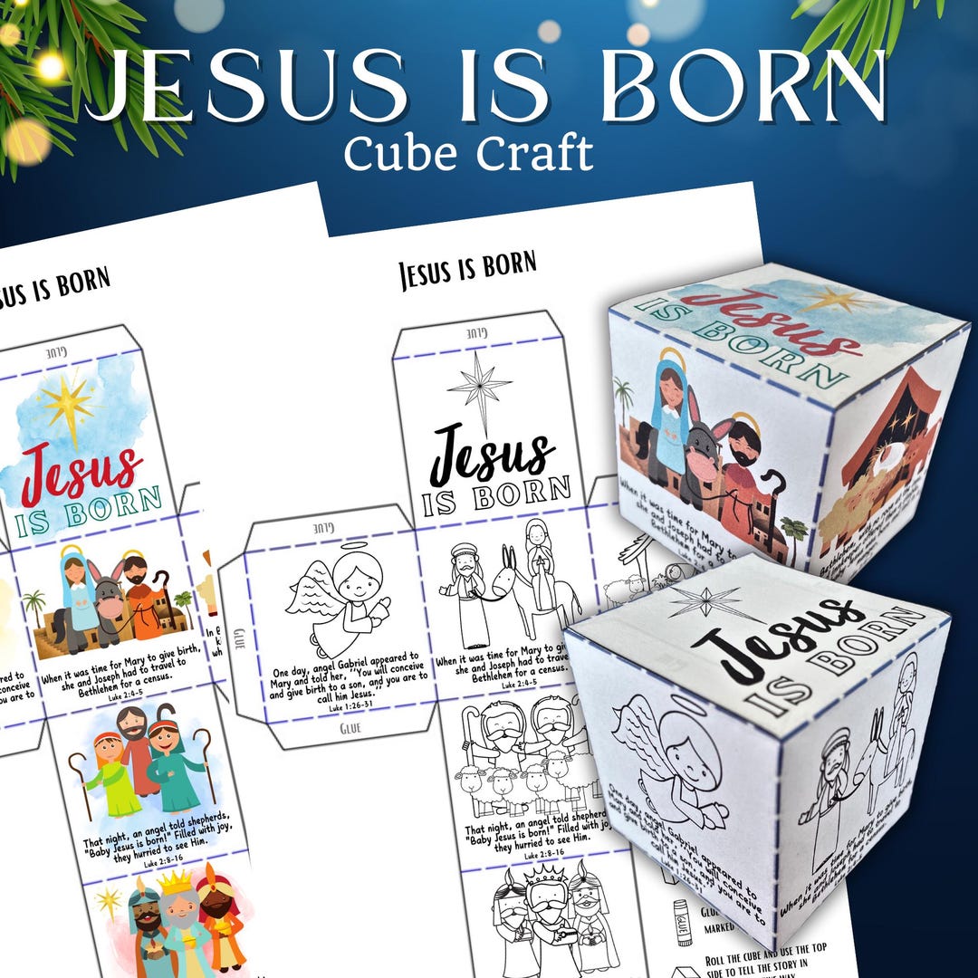 Jesus is Born Cube Craft, Christmas Printable Bible Activity, Memory ...