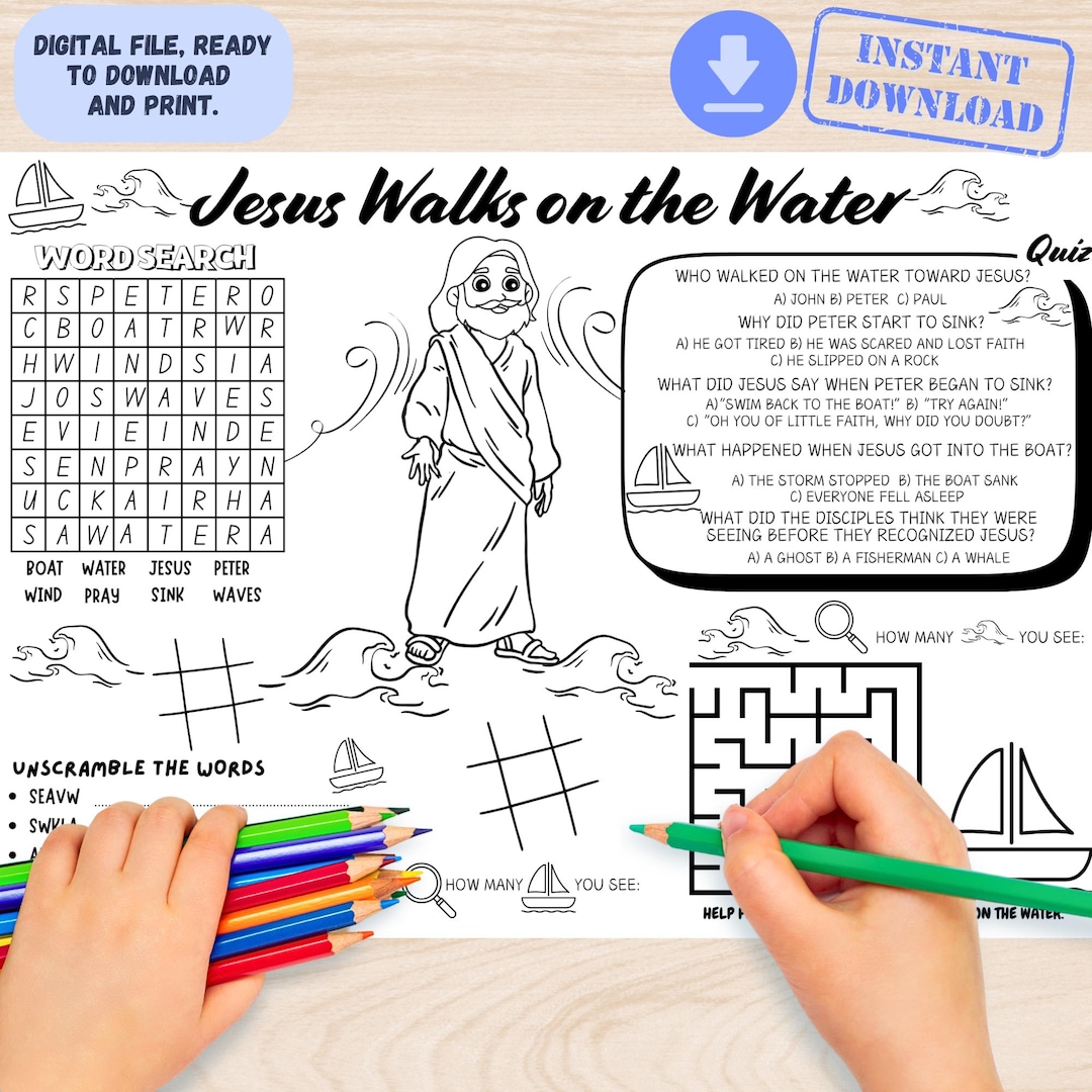 Printable Jesus Walks on Water Activity Placemat, Sunday School Craft ...