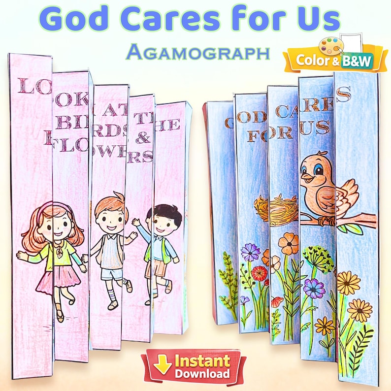 God Cares for Us Agamograph Craft – Sunday School Coloring Activity ...