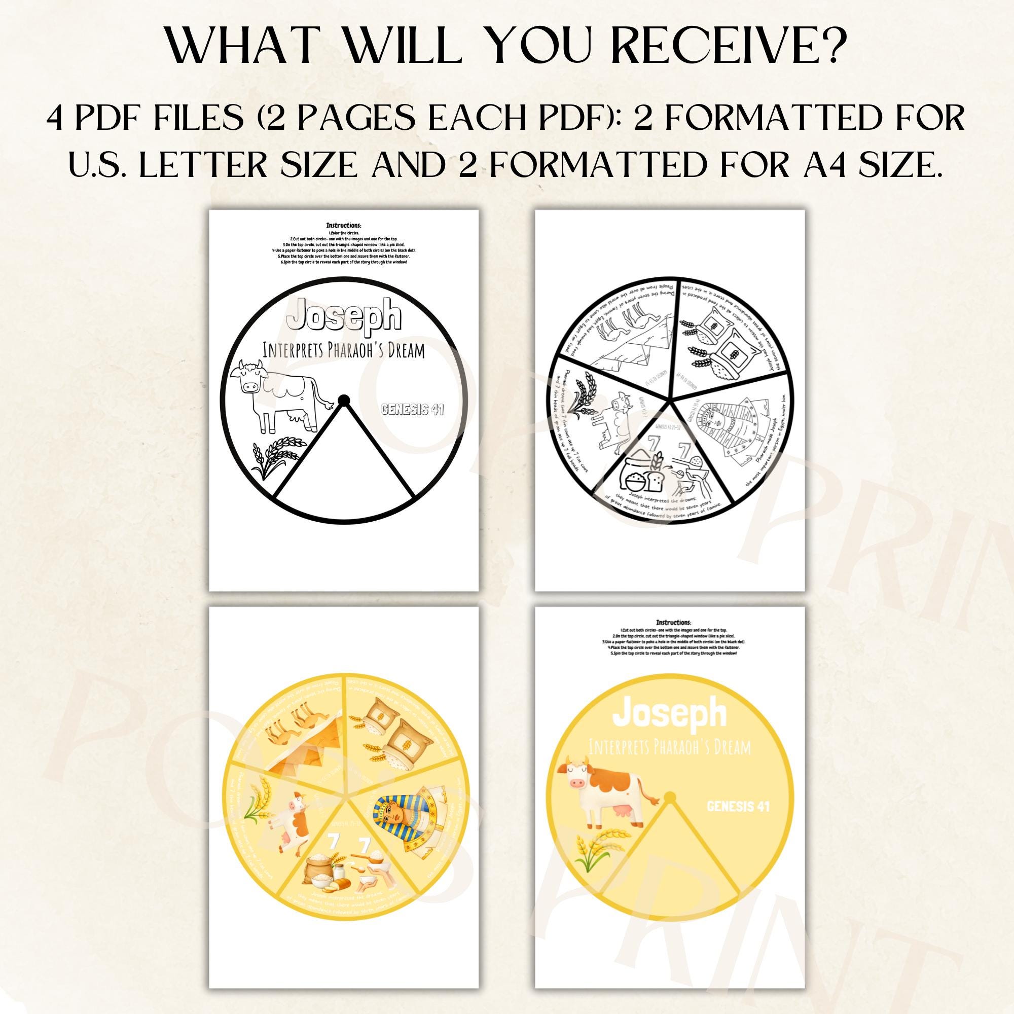 Joseph Interprets Pharaoh's Dream Coloring Spinner Wheel| Sunday School ...