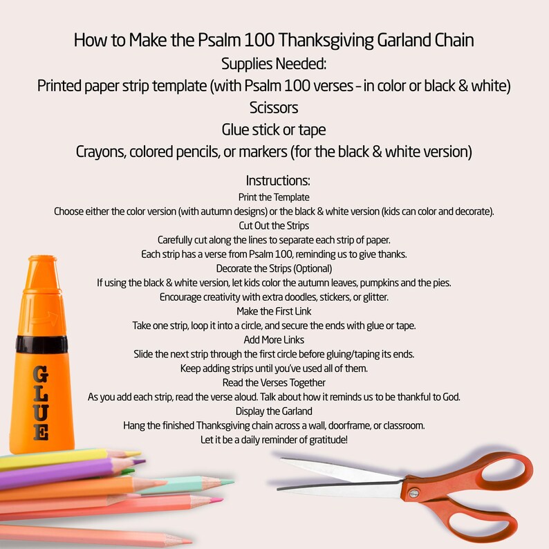 Printable Thanksgiving Gratitude Paper Chain With Psalm 100, Sunday ...