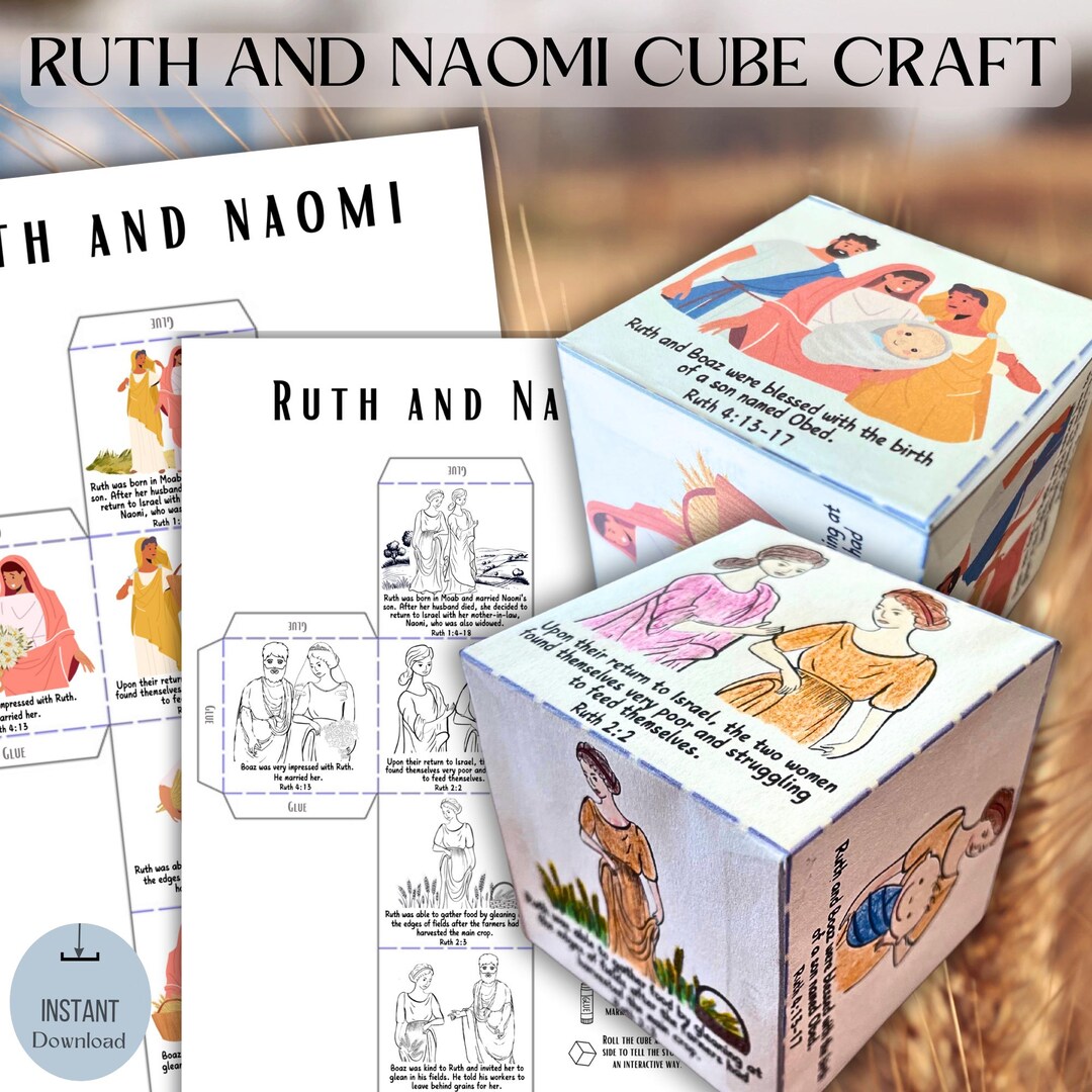 Printable Ruth and Naomi Cube Craft, Bible Verses Memory Game, Sunday ...
