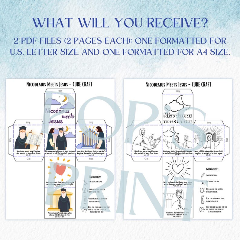 Printable Nicodemus Meets Jesus Sunday School Coloring Cube Craft ...